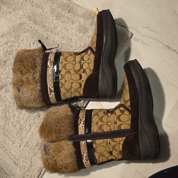 Coach | Shoes | Authentic Coach Signature Fur Trim Lorena Boots | Poshmark
